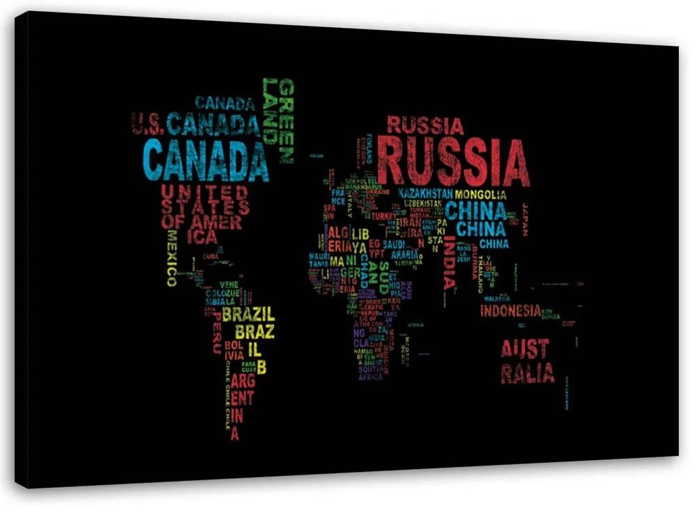 Gario Obraz na plátně Mapa světa s názvy zemí Rozměry: 60 x 40 cm