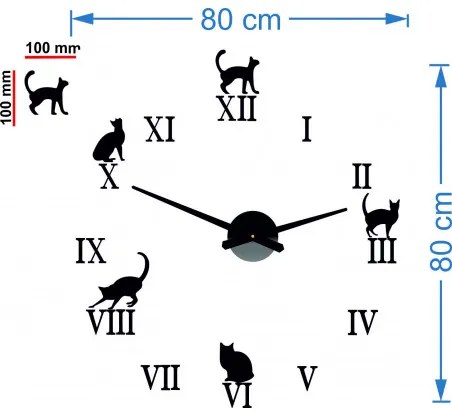 Nalepovací nástěnné hodiny kočka - římská čísla | SENTOP 12S020