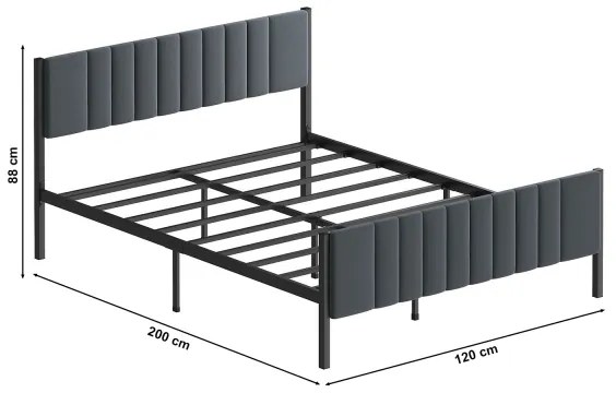 Kovová dvoulůžková postel LUNOR 120x200 cm antracit nosnost 120 kg