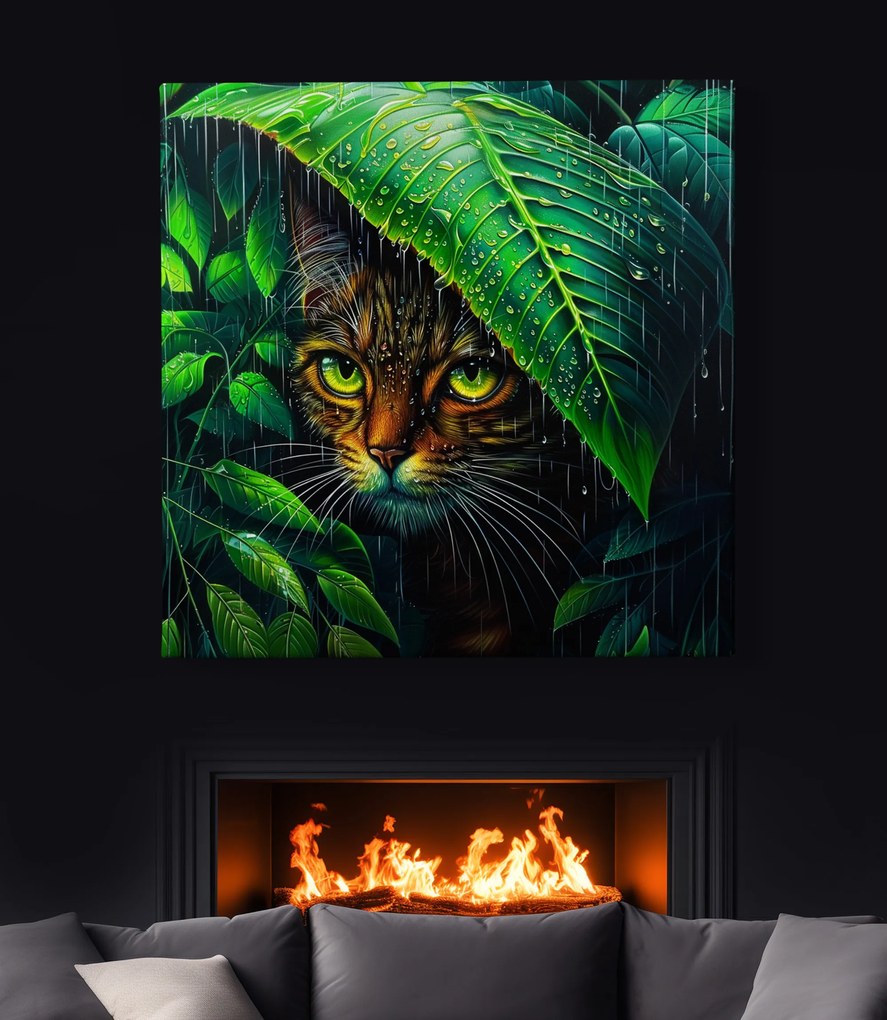 Obraz na plátně - Kočka se skrývá pod listem FeelHappy.cz Velikost obrazu: 140 x 140 cm