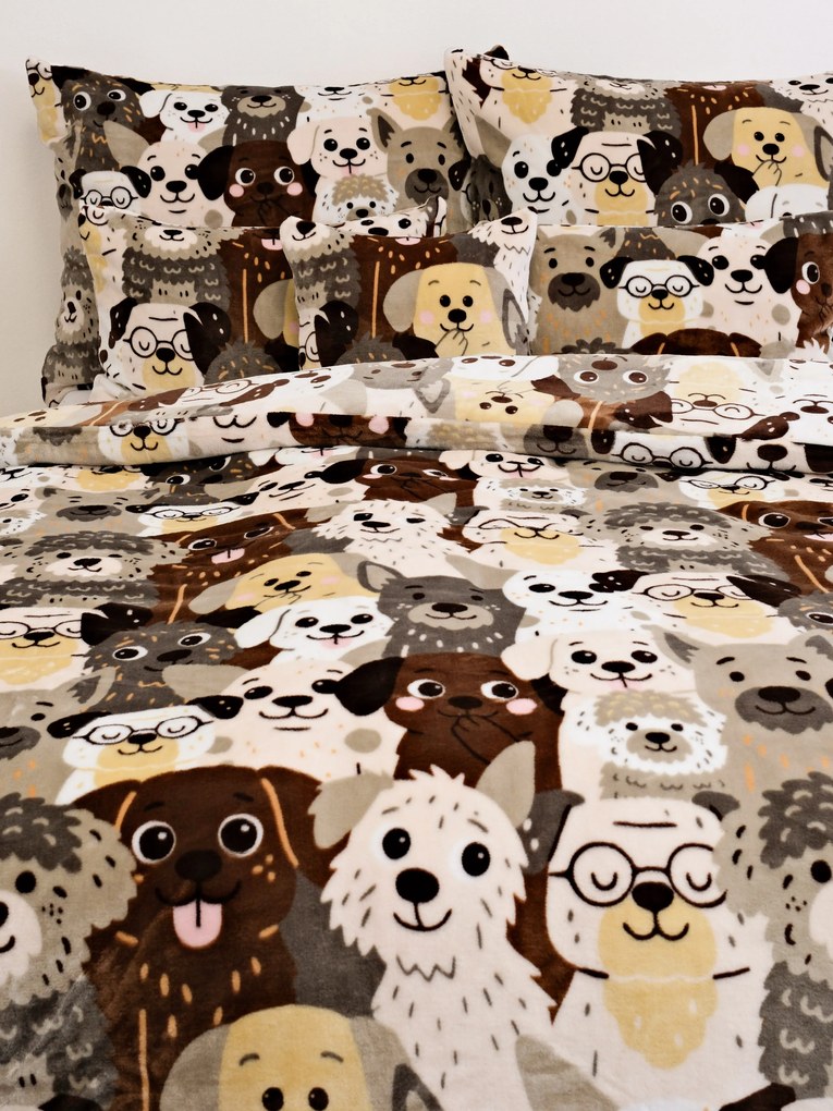 MK Lůžkoviny Mikroplyšové povlečení Exclusive - Psí invaze 140 × 200 cm, 70 x 90 cm