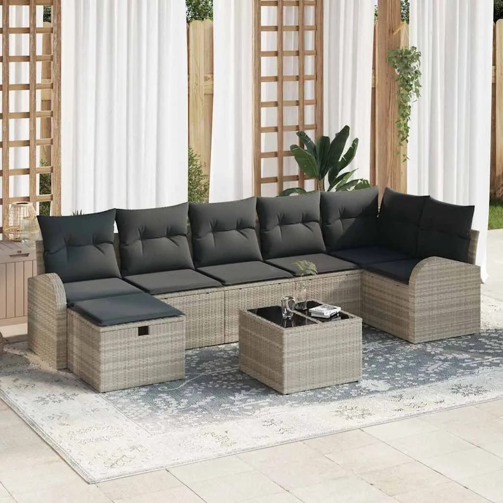 Set pohovek s polštářem s úložištěm Světle šedá polyratan 3359111