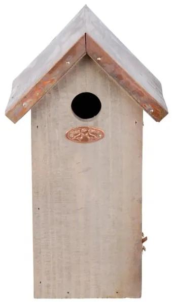 Ptačí budka z borovicového dřeva s měděnou střechou Esschert Design Antik, výška 30 cm