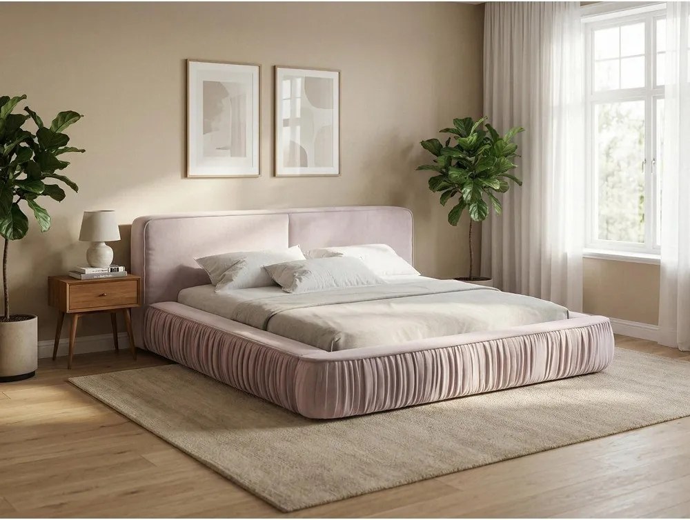 Zelená čalouněná dvoulůžková postel s úložným prostorem s roštem 160x200 cm Keoni – Makamii