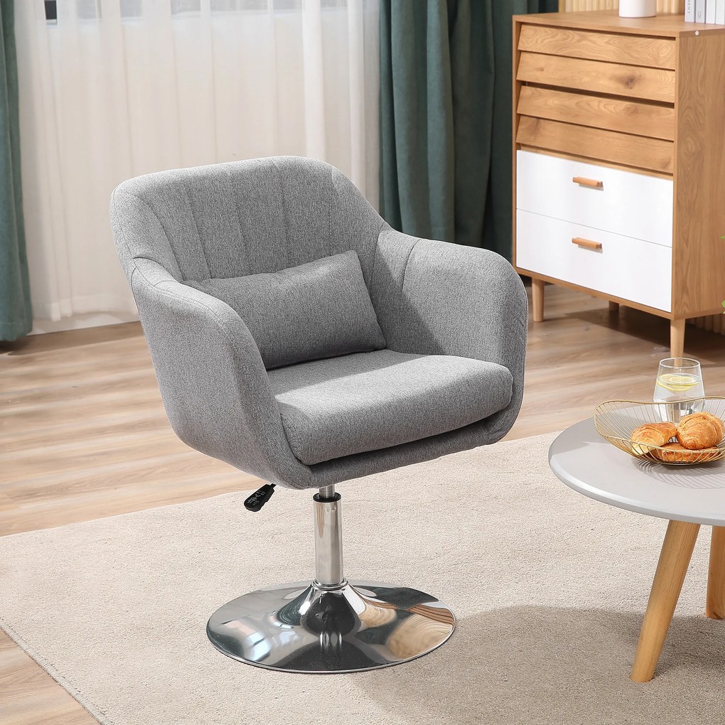 HOMCOM otočná židle, výškově nastavitelná otočná židle, akcentní židle v retro designu, polohovací křeslo s opěradlem do obývacího pokoje, lněné, šedé