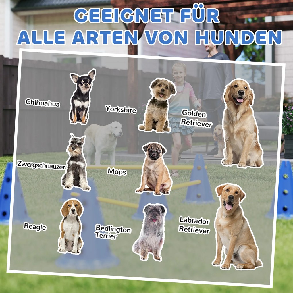 PawHut Agility set pro psy 3-dílné vybavení pro výcvik psů Zásuvná sada překážek se 6 kužely 3 překážky Přepravní taška D07-059V00BU