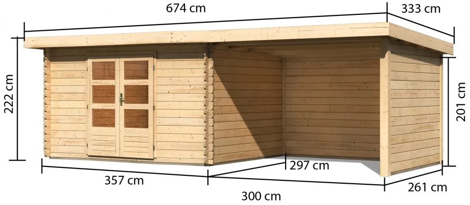 Dřevěný zahradní domek BASTRUP 7 s přístavkem Lanitplast