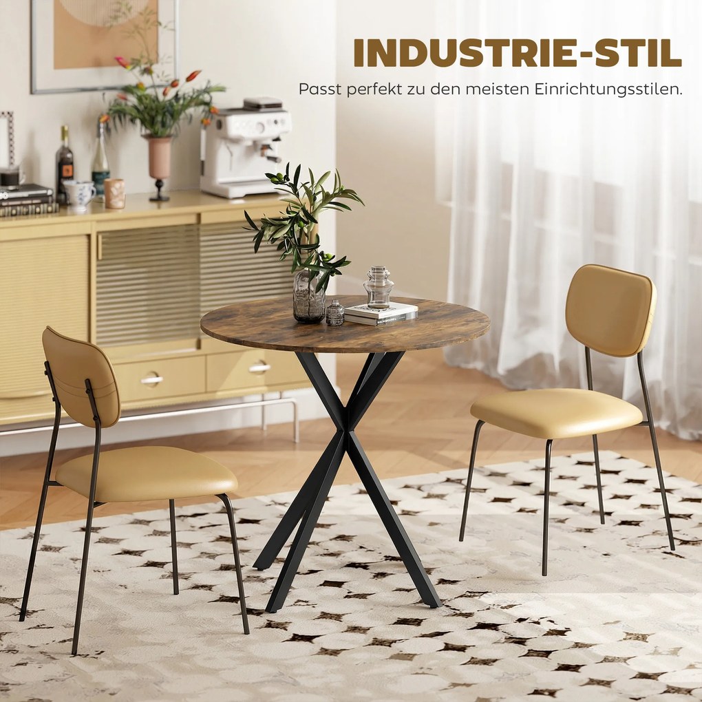 HOMCOM kulatý jídelní stůl (Ø 80 cm) — industriální styl, ocelové nohy, rustikální hnědá