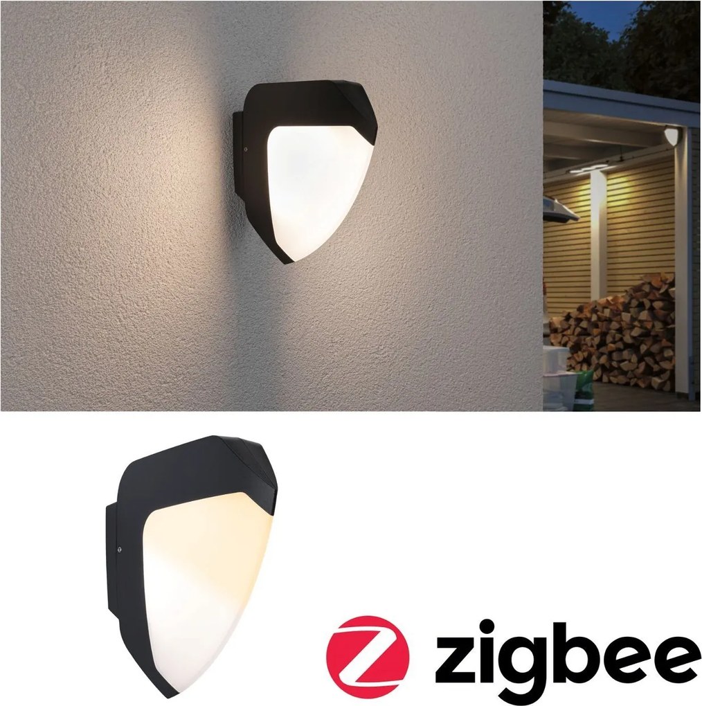 P 94516 LED venkovní nástěnné svítidlo Smart Home Zigbee Ikosea neláká hmyz IP44 50x203mm CCT 4,4W 230V antracit umělá hmota - PAULMANN