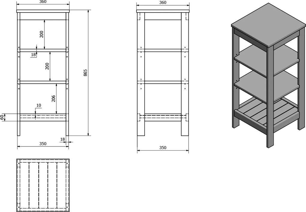 Aqualine, ETIDE policový regál 36x86x36 cm, bílá mat, ET086