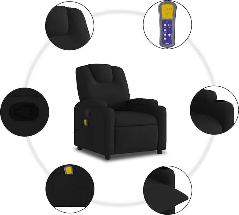 Masážní křeslo s polohovacím mechanismem, černé, látkové 3205514