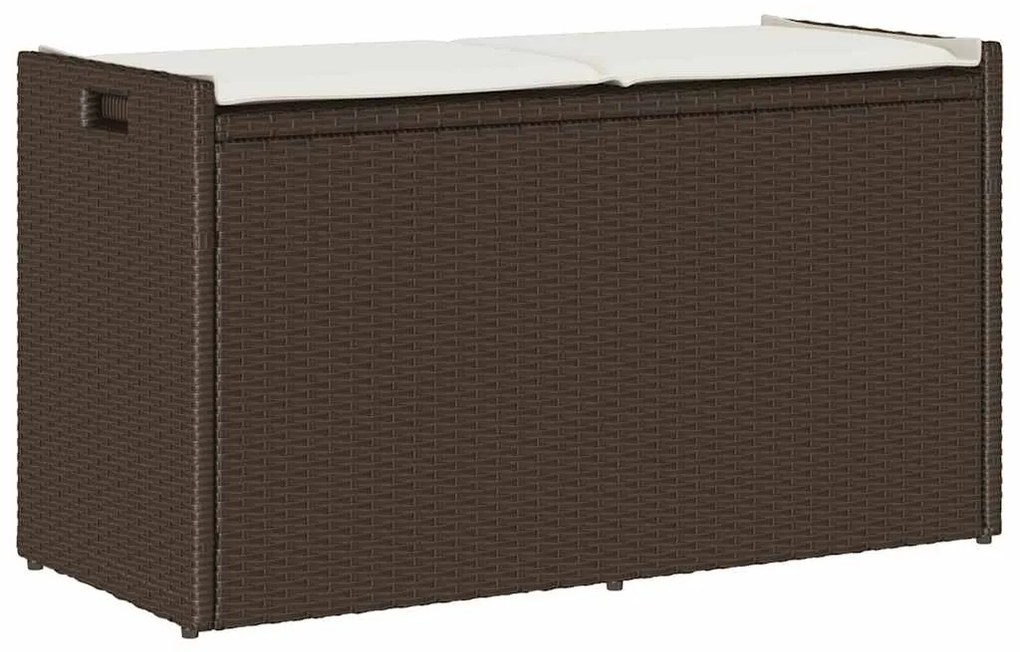 Venkovní úložná lavice s polštářem Brown 100 cm Poly Rattan