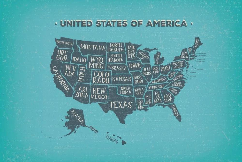 Samolepící tapeta naučná mapa USA s modrým pozadím - 450x300 cm