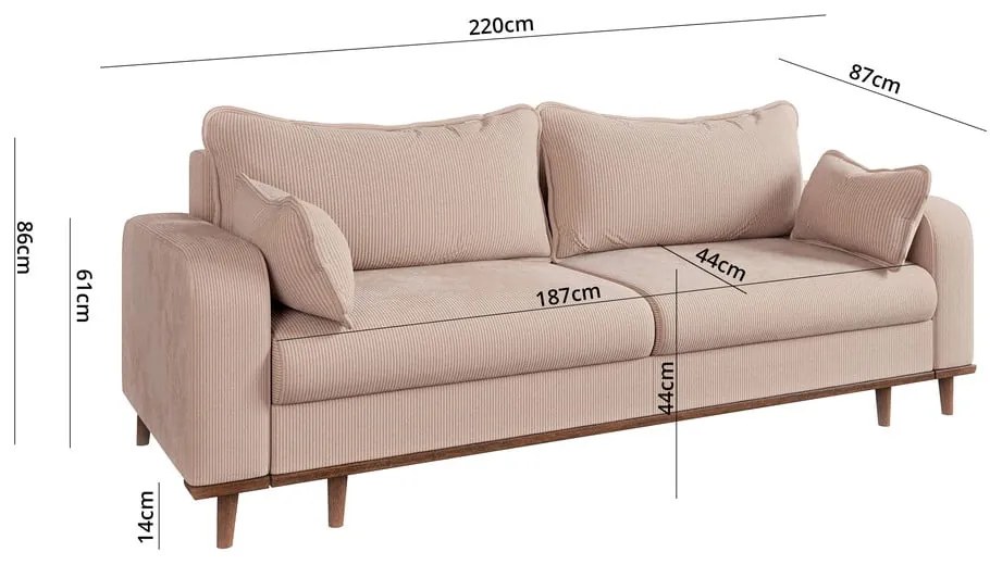Béžová manšestrová pohovka 220 cm Beata – Ropez