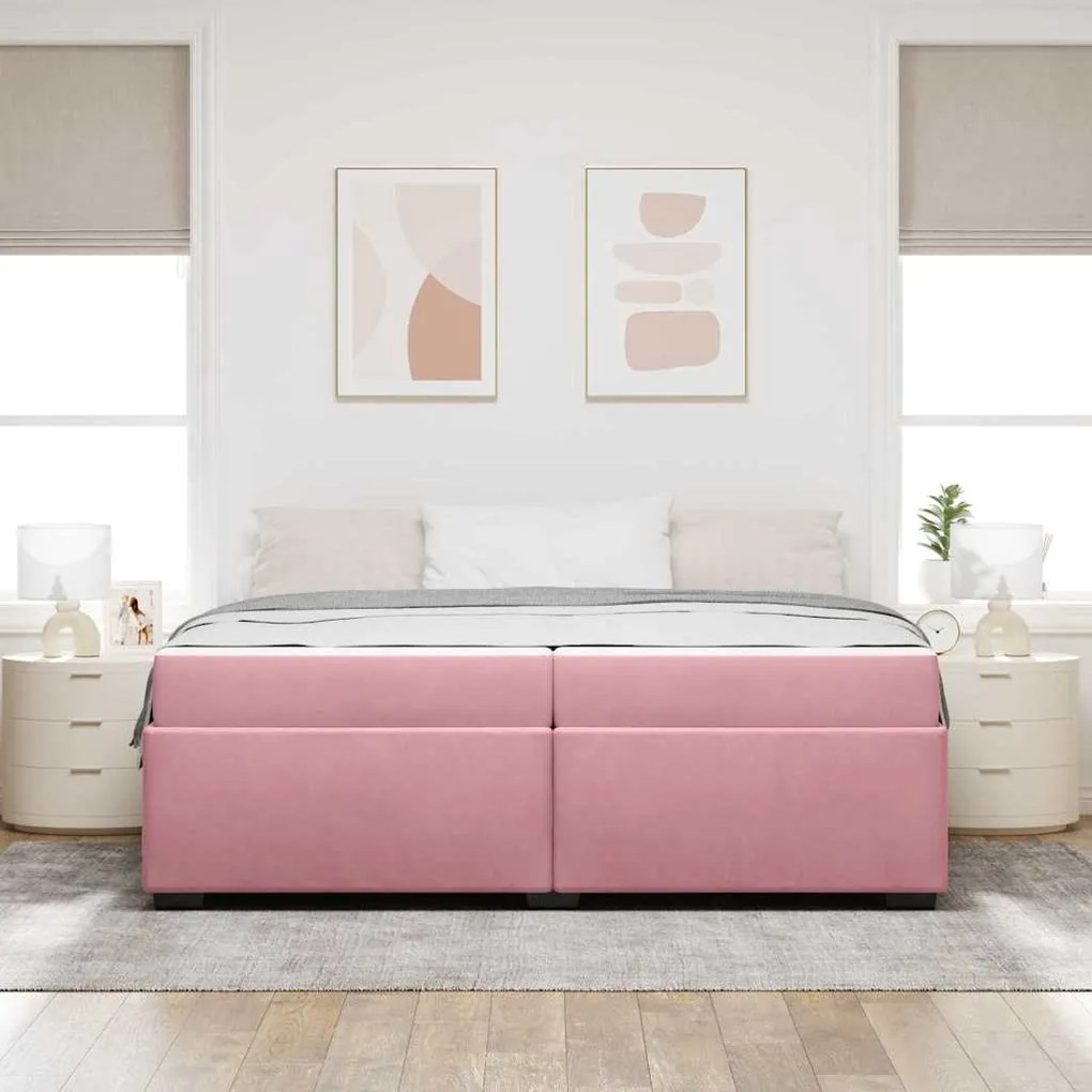 Rám postele s matrací Růžová 200 x 200 cm textil 3399313