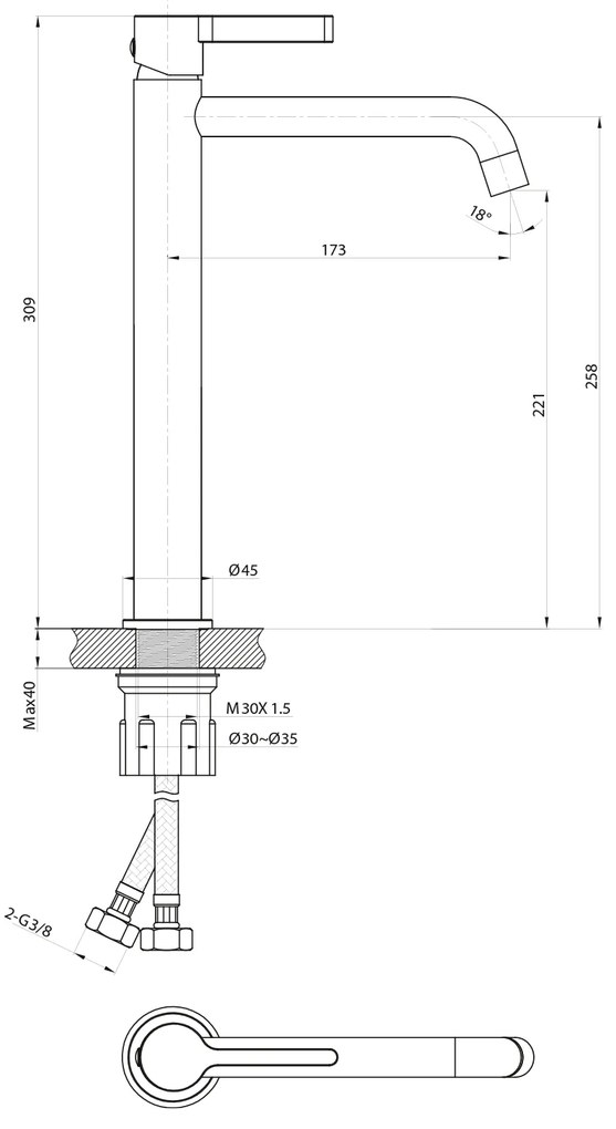 Sapho Iconic umyvadlová baterie stojánková vysoká gun metal šedá AF006GM