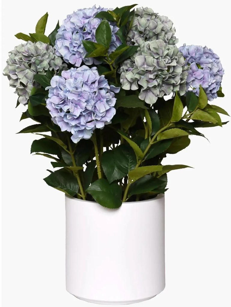 Umělá hortenzie HYDRANGEA v bílém květináči, výška 78 cm, modrá