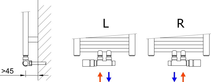 ISAN Termostatický ventil rohový - středový Barva: Nerez, Šroubení: Al/PE-X, Al/PERT (∅ 16x2mm), Orientace: Pravá