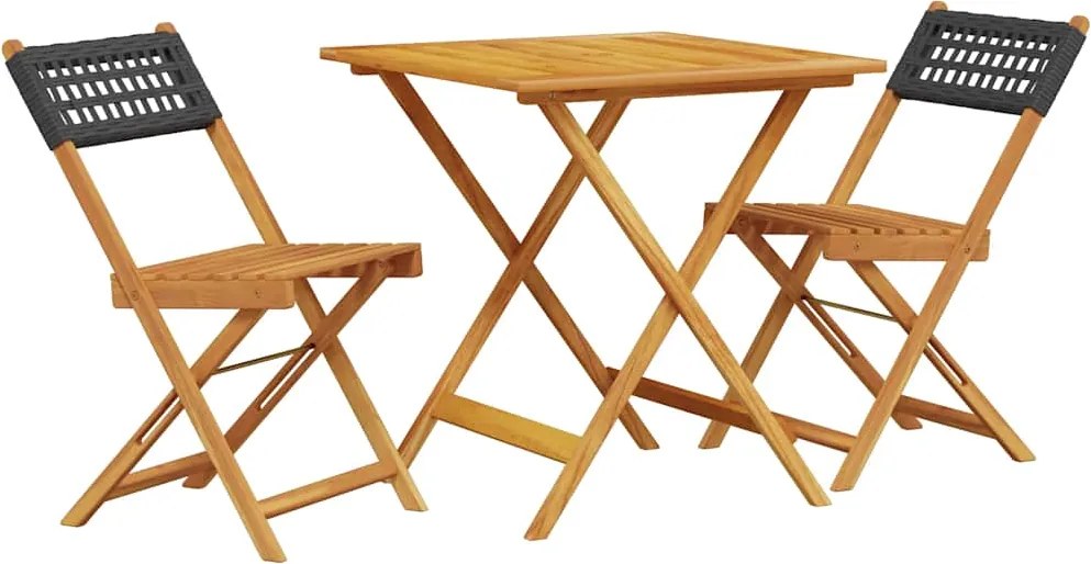 3dílný bistro set černý polyratan a masivní dřevo 3281862