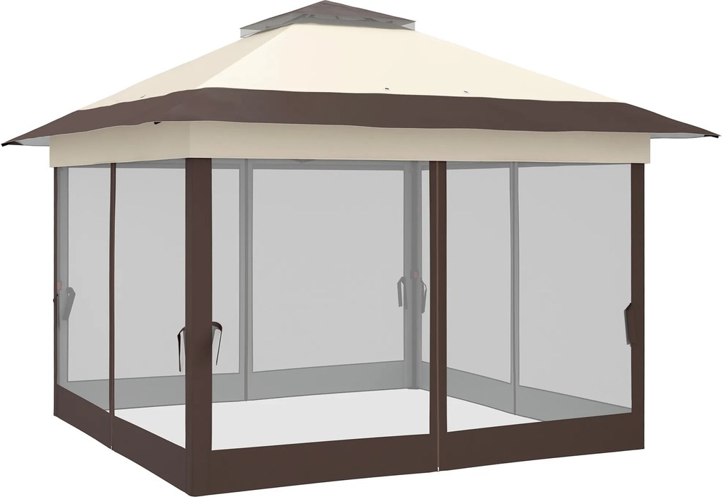 Outsunny zahradní pavilon Pop-Up skládací ocel polyester moskytiéra + transportní taška na kolečkách khaki hnědá