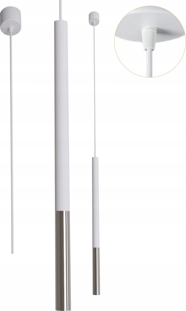 Kovová závěsná lampa Tuba bílo stříbrná 1xG9 10W Led