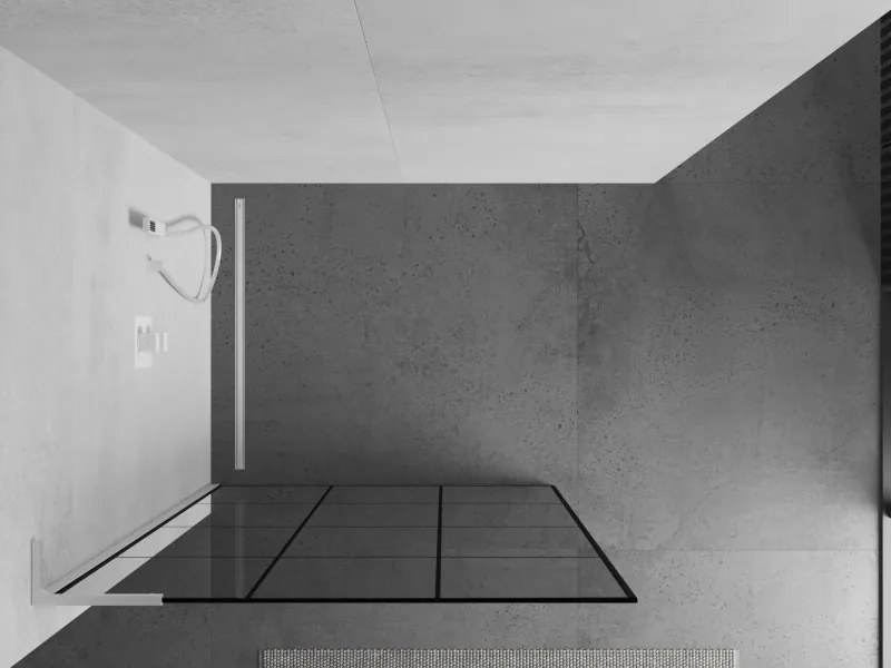 Mexen Kioto L, sprchová zástěna Walk-In 120 x 200 cm, 8mm čiré sklo černý vzor, bílý profil, 800-120-103-20-77