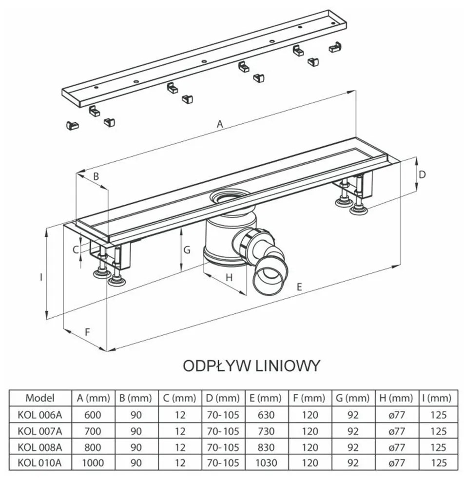 Deante Odtokový žlab s nerezovým rámečkem pro dokončení dlažbou KOL 007A