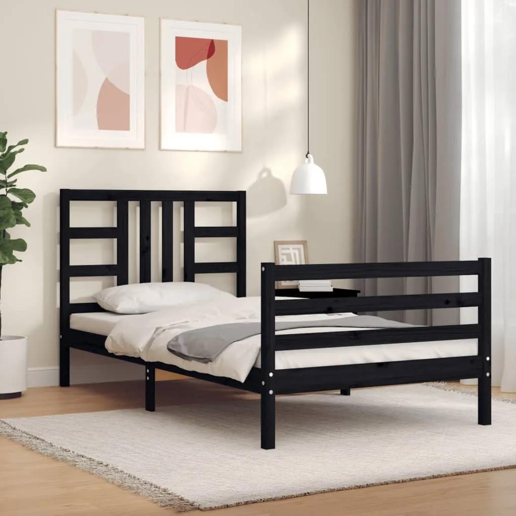 Rám postele s čelem černý 90 x 200 cm masivní dřevo,  3193910