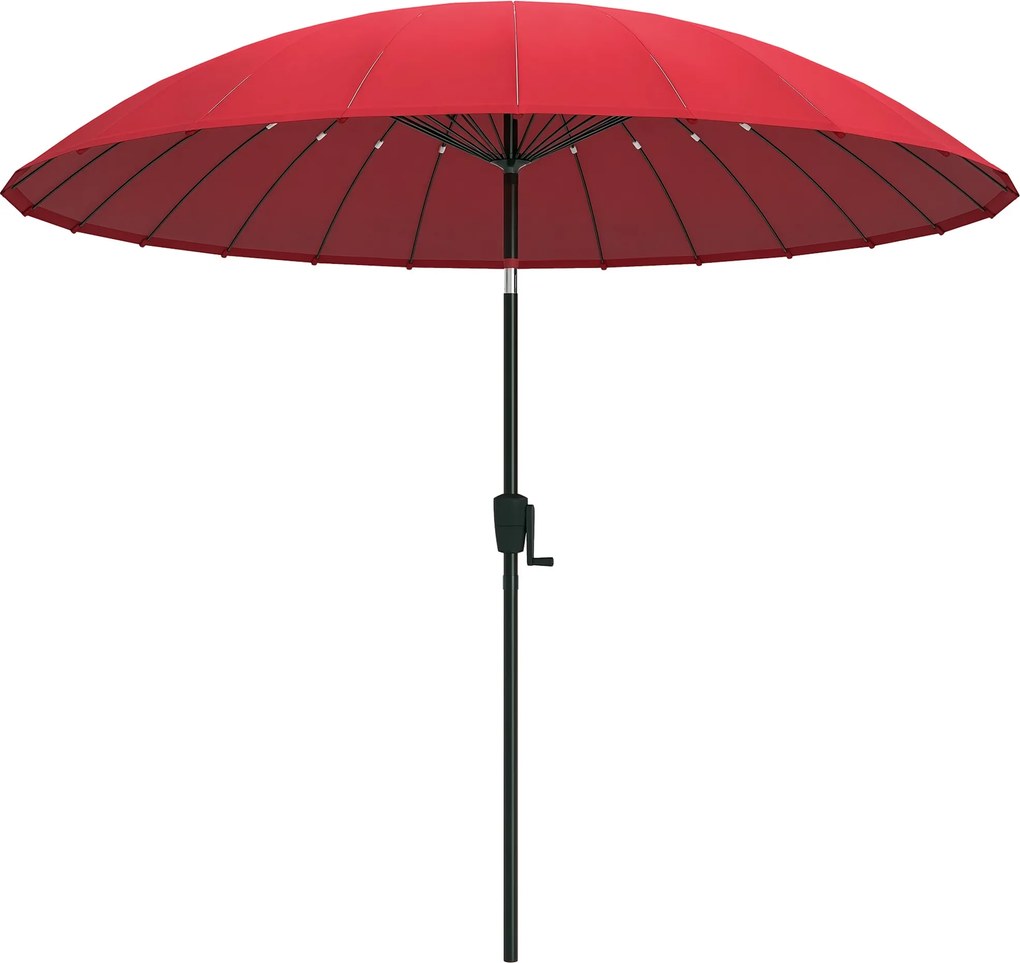 Slunečník Outsunny k zahradě, rovný s naklápěním, kulatý s 24 sklolaminátovými žebry, kličkový mechanismus, hliník, sklolaminát, polyester, průměr 2,6