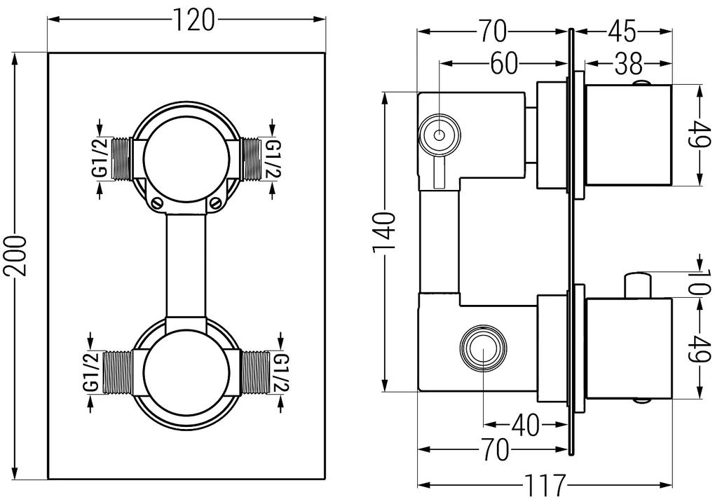 Mexen CUBE - 2-výstupová podomítková sprchová baterie, Bílá, 77502-20