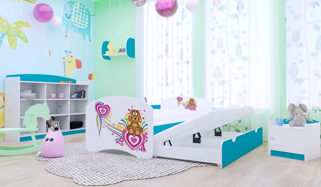 Svět pokojů Dětská postel Kevin pro dvě děti - pejsek a srdce + matrace zdarma Barva: Oranžová, Rozměr: 160x80 cm, Zábrana: NE