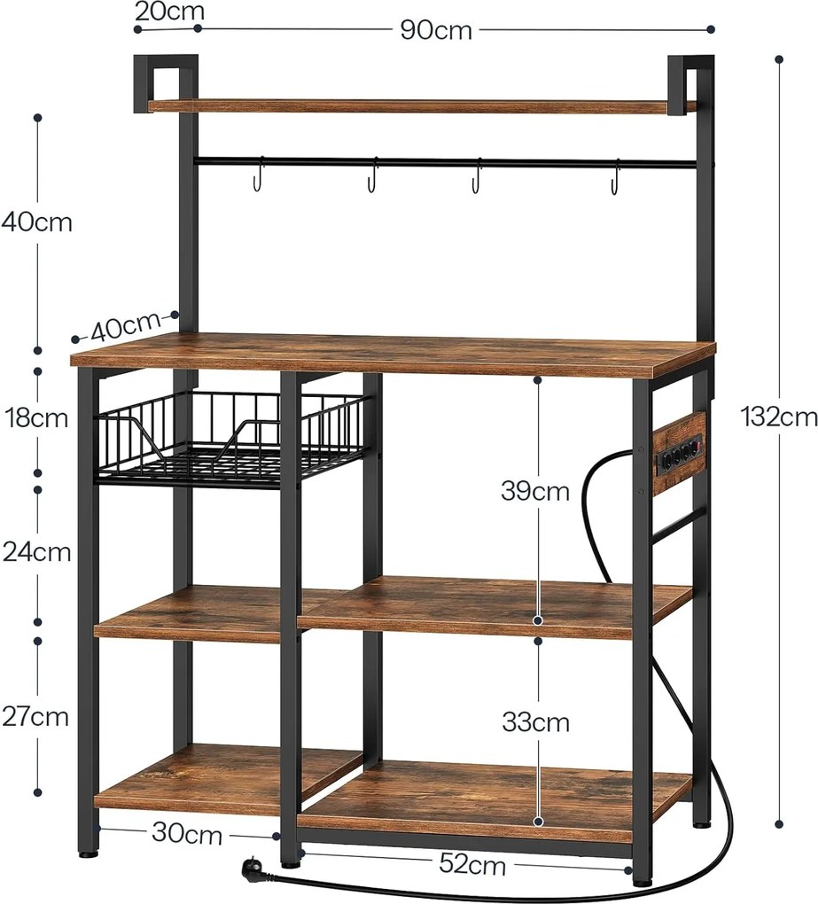Kuchyňský regál Vasagle Emmi 90 cm se zásuvkami hnědý/černý