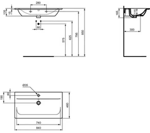 Ideal Standard Connect Air Umyvadlo 84x46x16,5 cm, s Ideal Plus bílá E0279MA