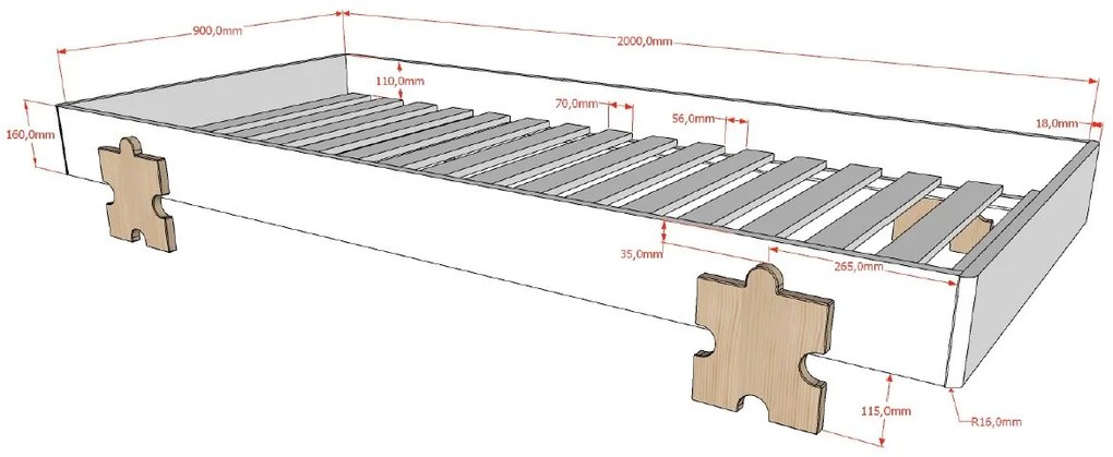 Vipack Modulo postel Barva: Bílá, Typ nohou: Šipky