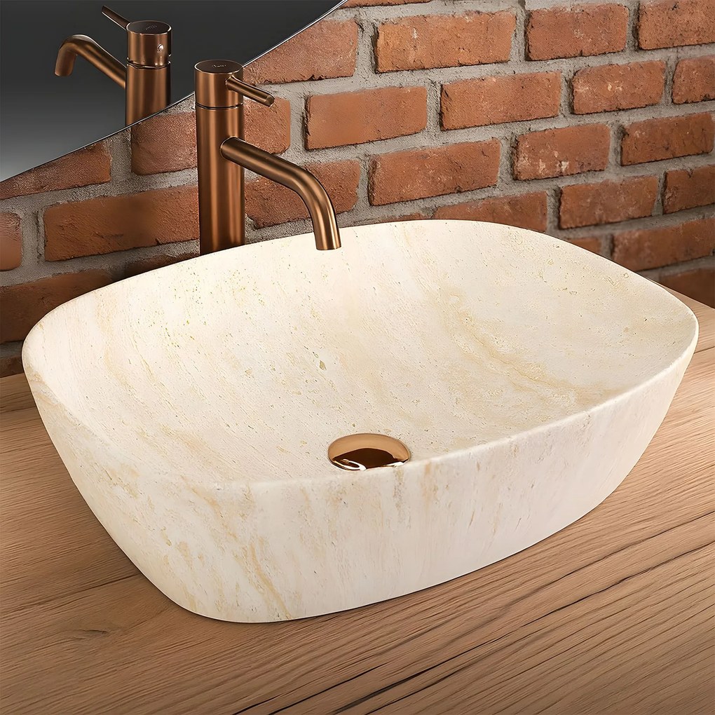 Rea Freja, umyvadlo na desku 512x396x137mm, imitace kamene-travertin matný, REA-U6689