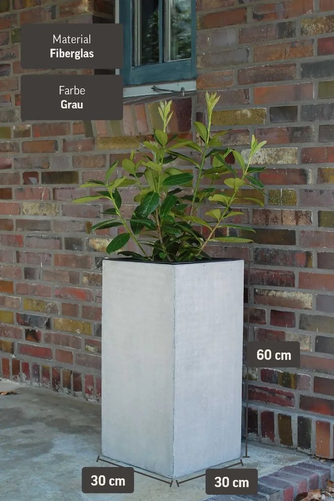 Hranatý květináč BLOCK, sklolaminát, výška 60 cm, beton design
