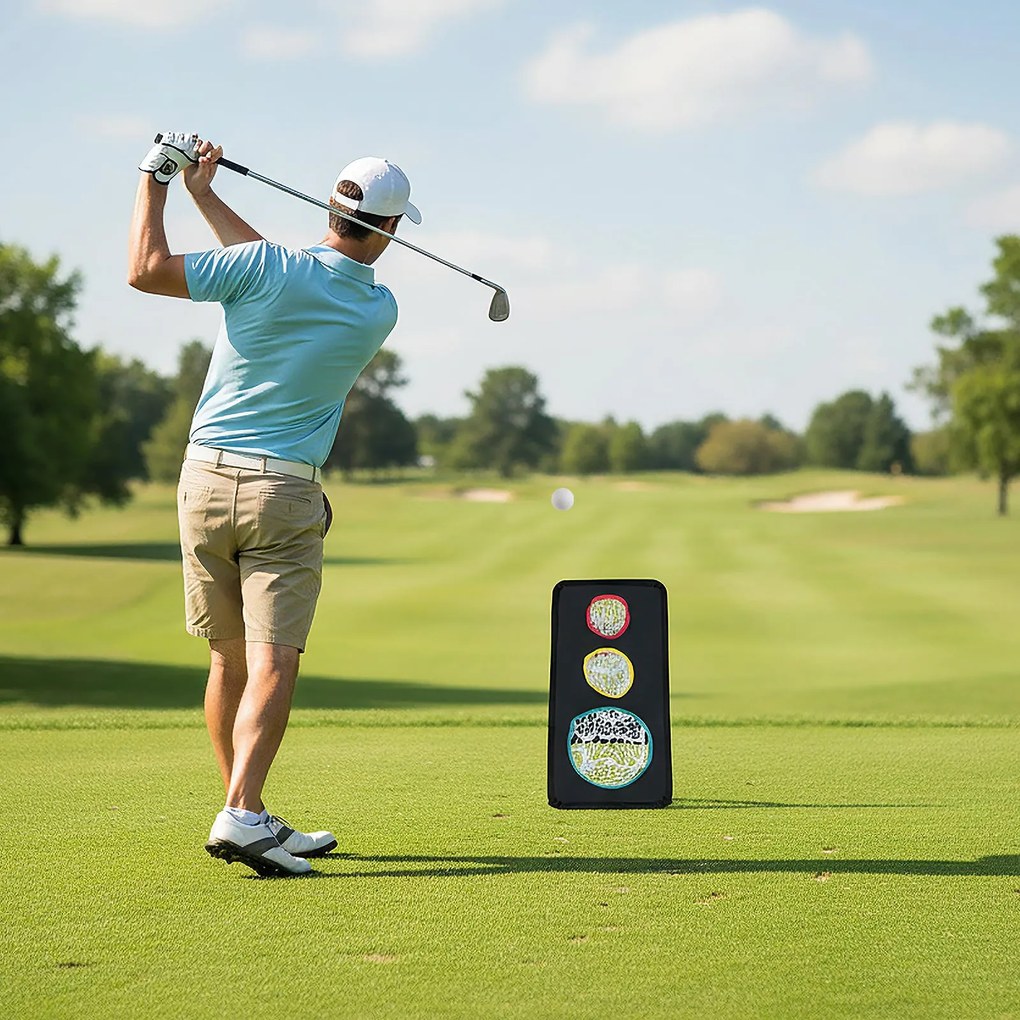 Costway Oboustranná golfová třískací síť s 5 terčovými otvory a trojúhelníkovou