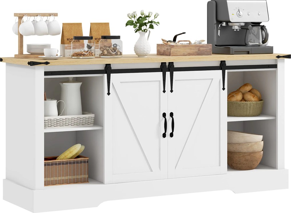 HOMCOM Příborník, úložný kabinet s 2 posuvnými dveřmi a nastavitelnými policemi, do obývacího pokoje, jídelny, chodby, 150 x 40 x 72 cm, dřevo, bílý …