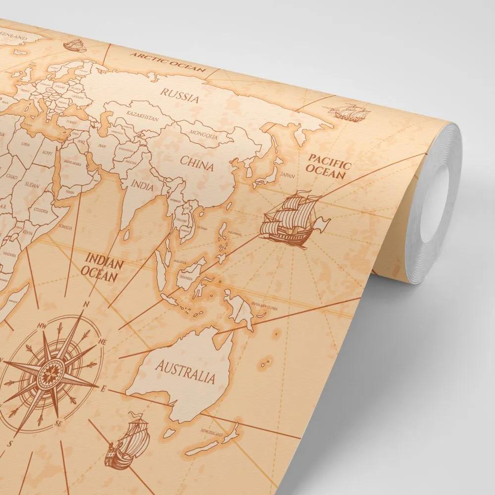 Samolepící tapeta mapa světa s loďkami