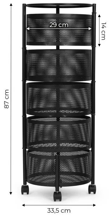 Police s košíky v černé barvě na kolečkách