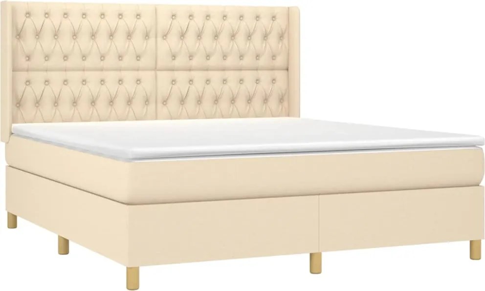 Box spring postel s matrací a LED krémová 180x200 cm textil 3139138