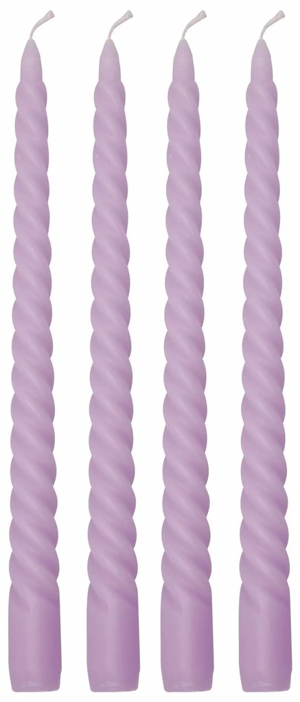 GREEN GATE Vysoká svíčka Light Twisted Lavender - set 4 ks, fialová barva, vosk