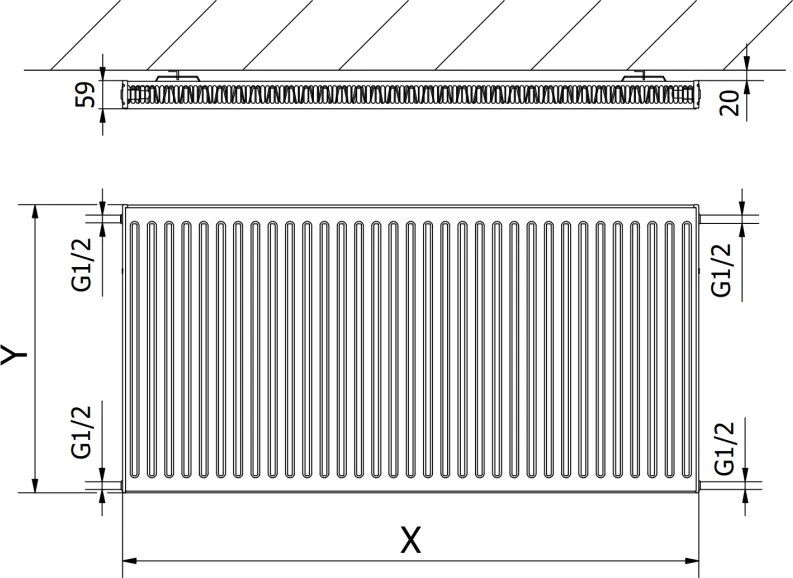 Mexen C11, panelový radiátor 500 x 1200 mm, boční připojení, 956 W, černá, W411-050-120-70