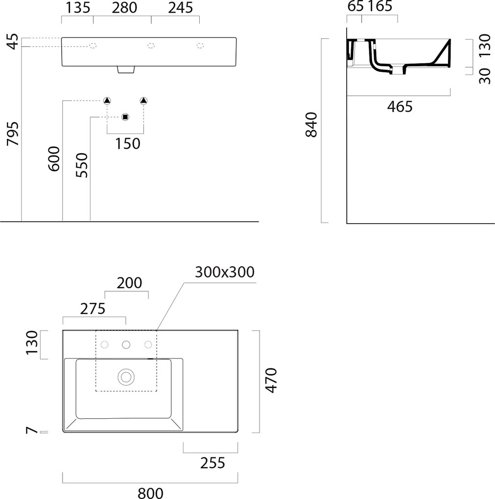 GSI GSI, KUBE X keramické umyvadlo 80x47 cm, s odkládací plochou vpravo, bílá ExtraGlaze, 9456111