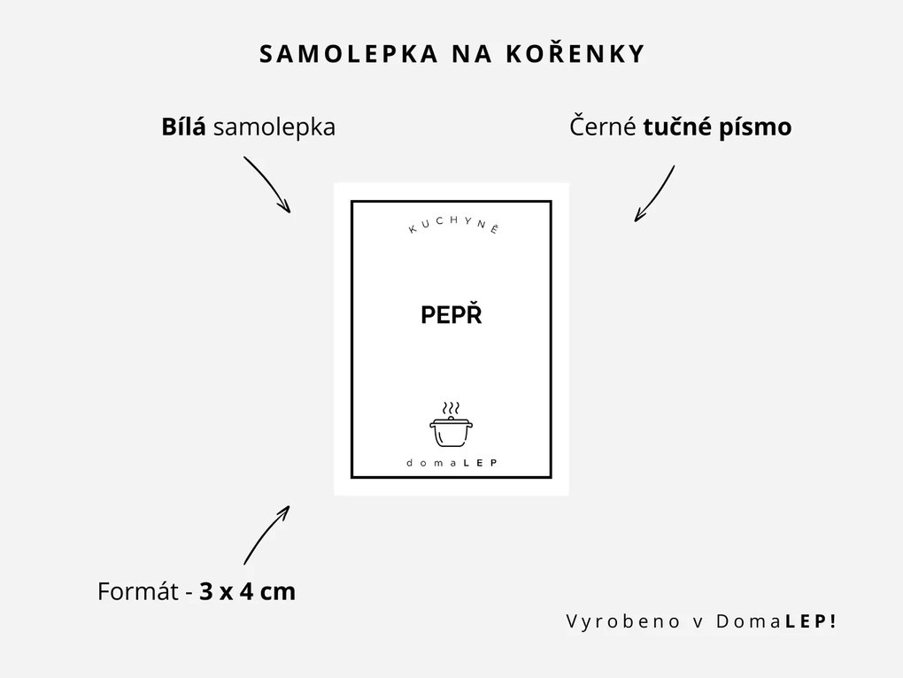 PEPŘ - Samolepka na kořenky 3 x 4 cm - DomaLEP varianta: BÍLÁ - základní písmo