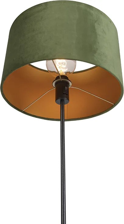 Stojací lampa černá s sametovým stínítkem zeleným se zlatem 35 cm - Parte
