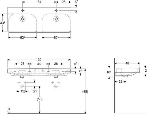 Geberit 500.223.01.1 - Závěsné dvojumyvadlo Smyle Square 120x48 cm keramika/bílá