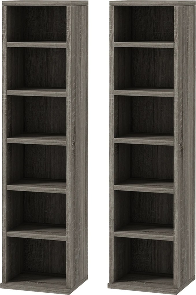 HOMCOM Sada 2 sloupcových polic pro ukládání CD-DVD kabinet 6 + 6 přihrádek 21 x 22,5 x 88,5 cm max. kapacita 204 CD tmavě šedá