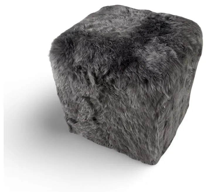 Kožený taburet, ovčí kůže, šedá, barvená kůže, kostka 45