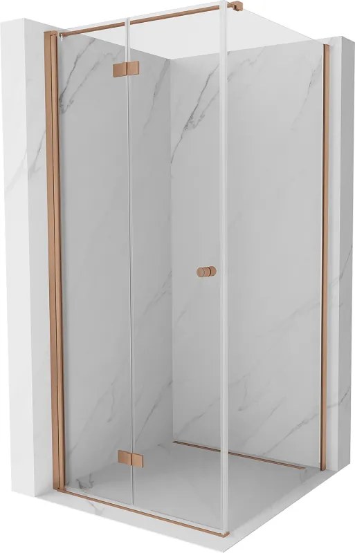Mexen Mist-F T, 1-křídlý skládací sprchový kout levý 110 x 110 cm, čiré sklo, měděný matný profil, 8A6T-110-110-65-00-L